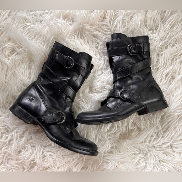 Born | Shoes | Born Boots Womens Size 75 Black Leather Moto Buckle ...